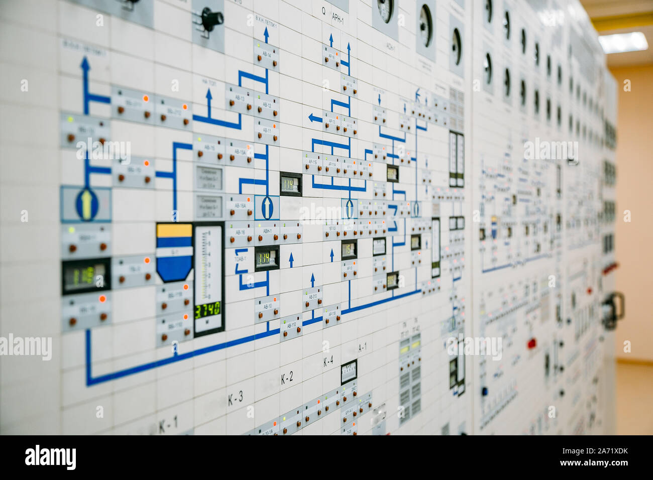 Control panel dashboard of industrial machinery or power plant ...