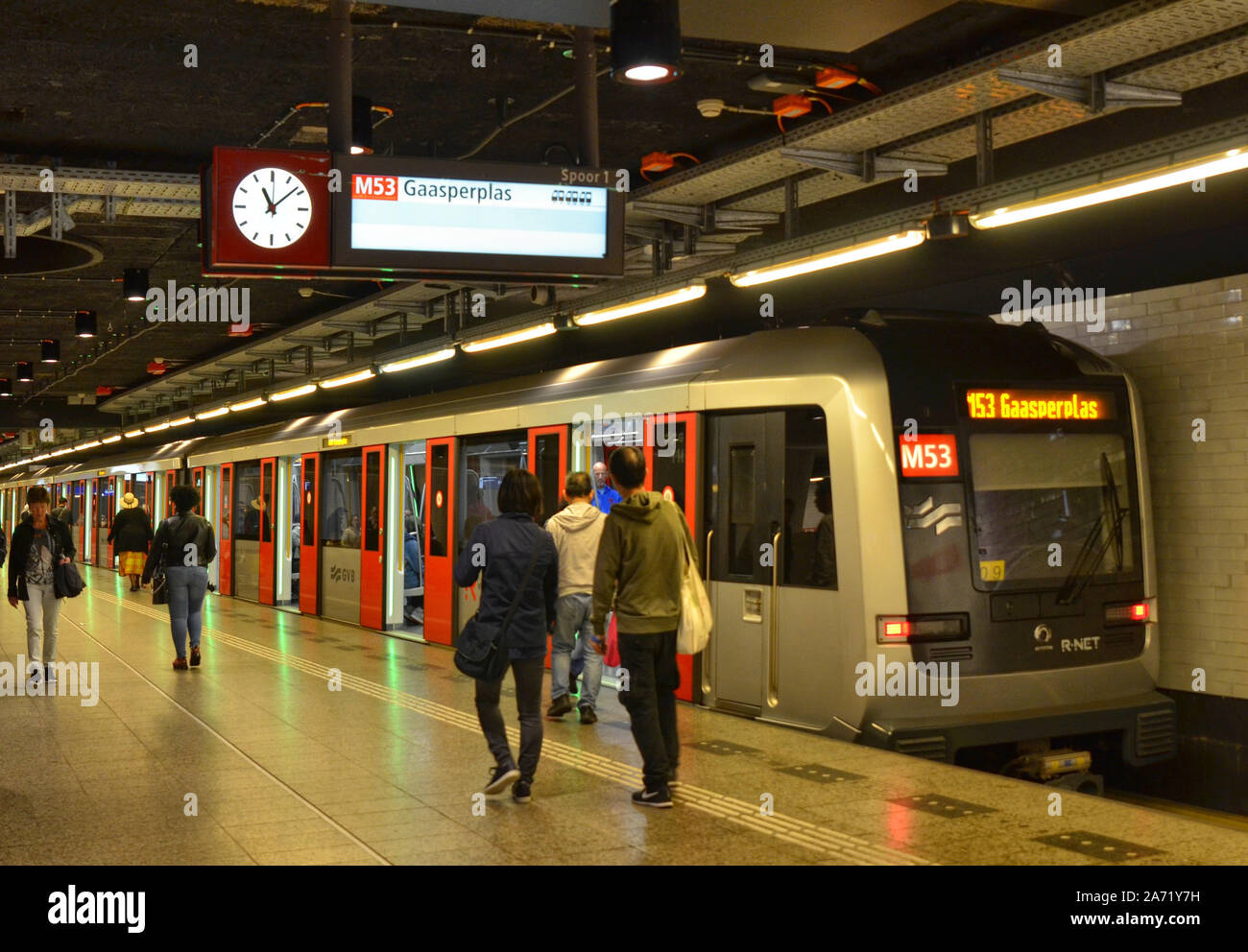 Amsterdam, Netherlands. August 2019. The underground part of the metro ...
