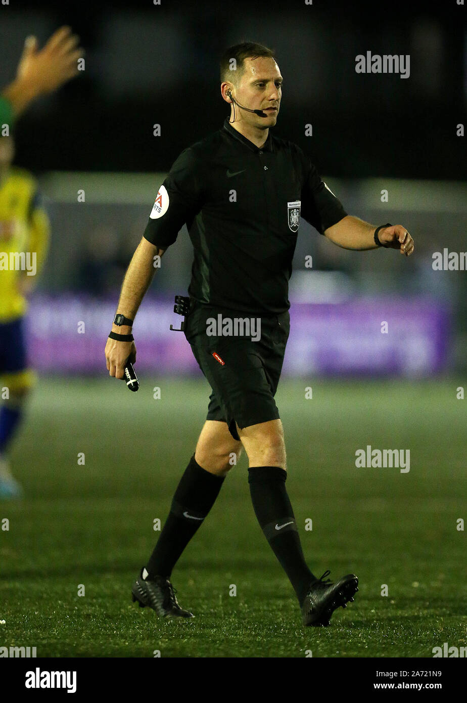 Match referee Simon Mather during the FA Cup fourth qualifying round ...