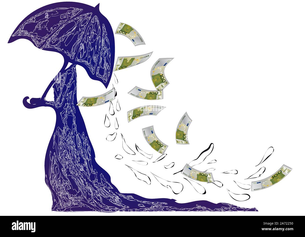 money rain. woman with umbrella under money rain Stock Vector Image ...