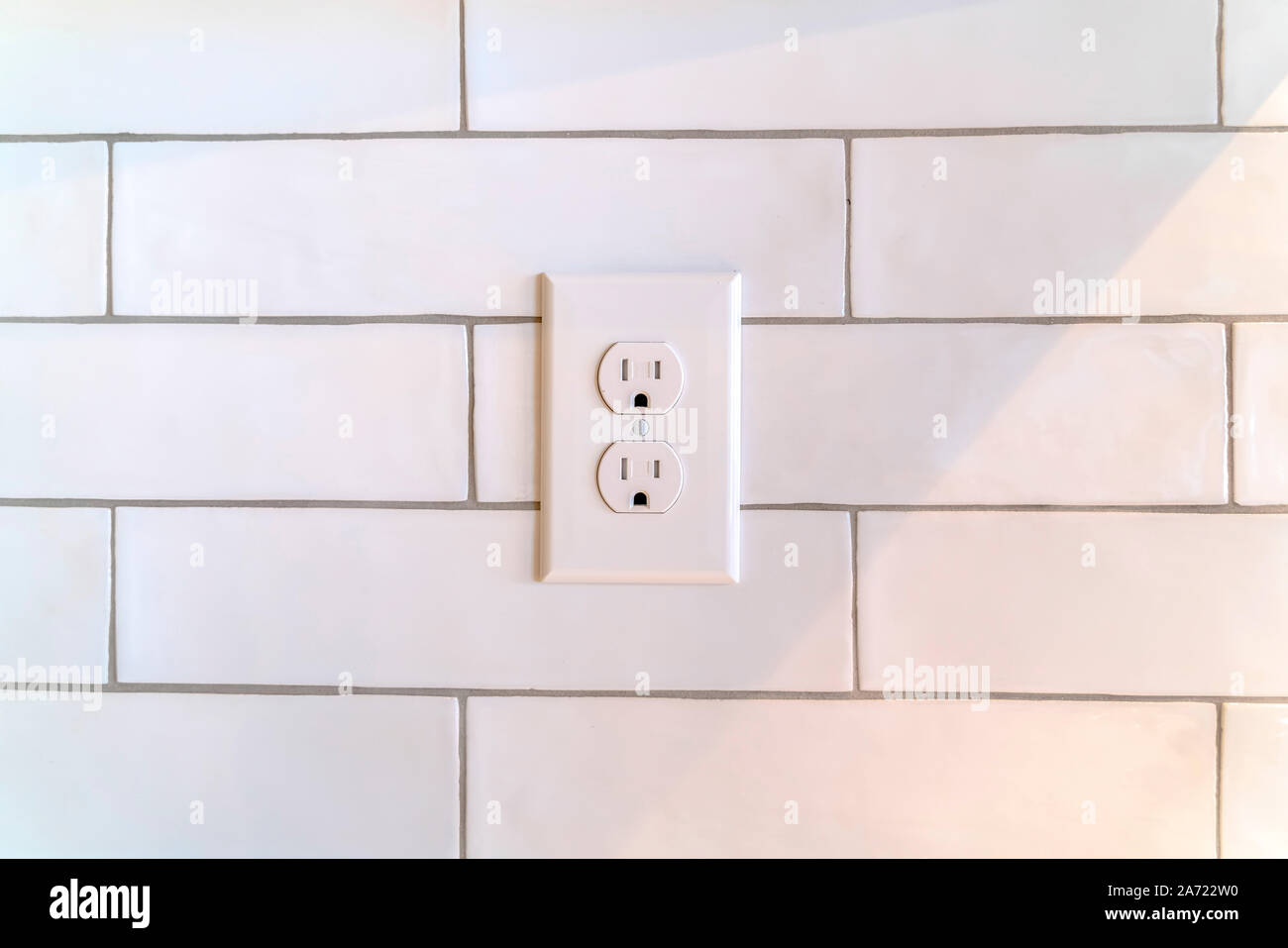 Panorama frame Power outlet on white wall in home Stock Photo - Alamy