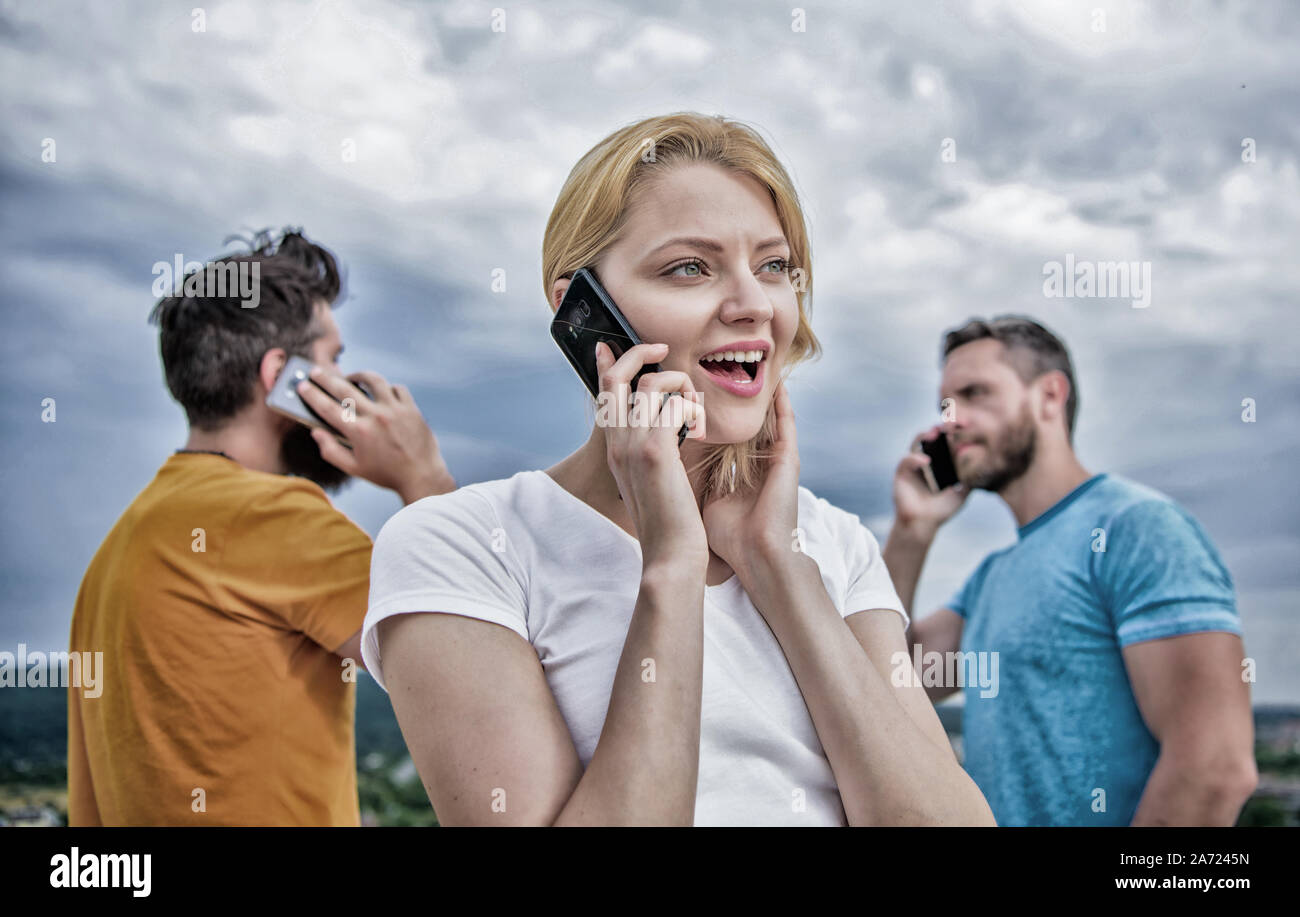 The easiest way to communicate. Mobile phone users. Group of friends ...