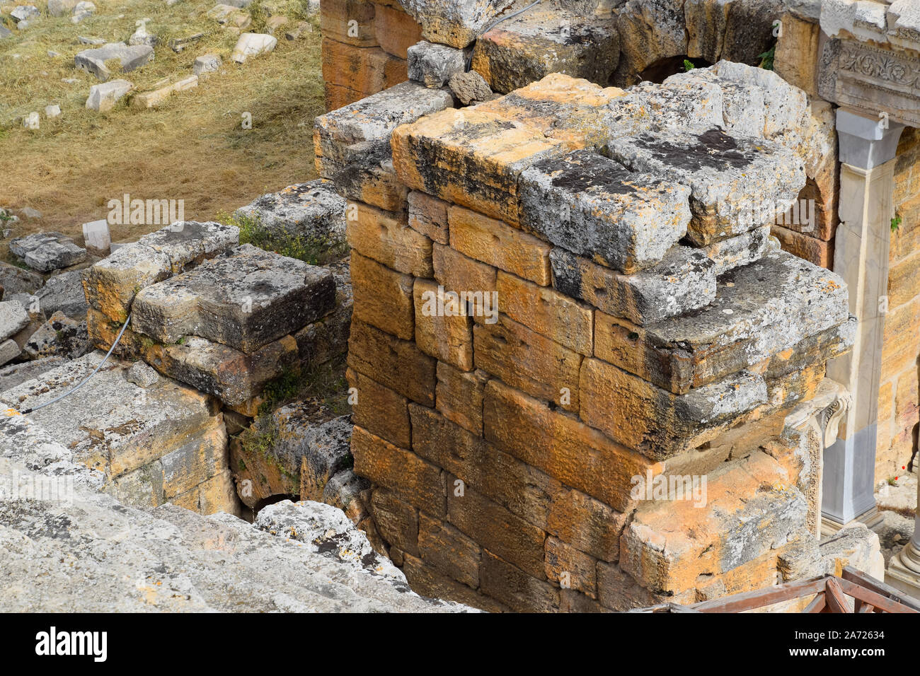 The remains of the ancient antique buildings of Hierapolis from ...