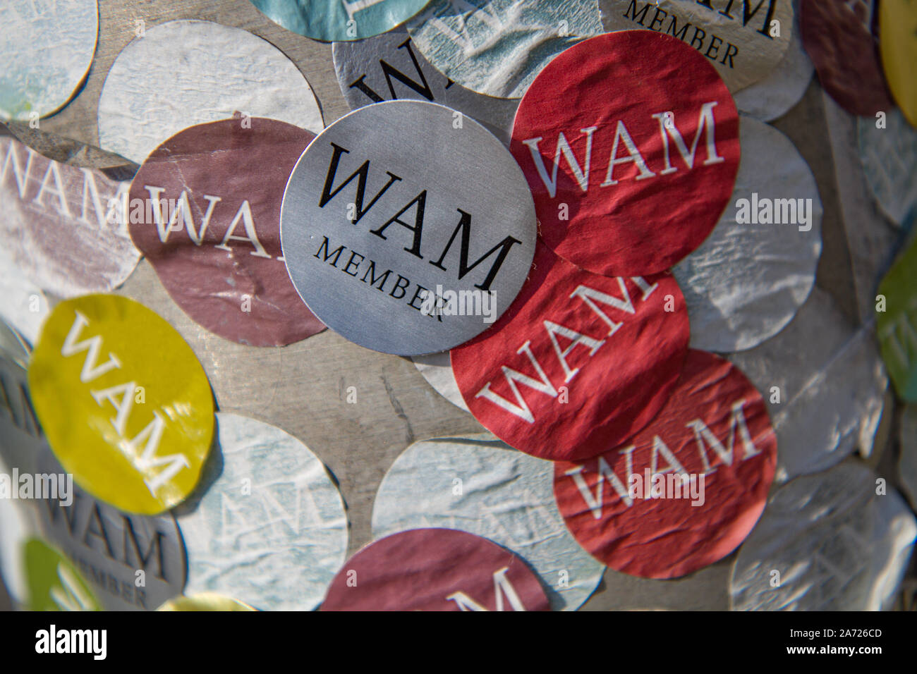 WAM stickers on a light pole - Worcester Art Museum Stock Photo - Alamy
