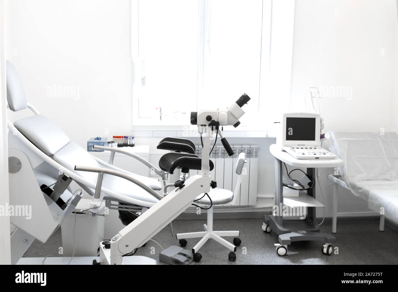 The interior of the gynecologists office. Gynecological chair ...