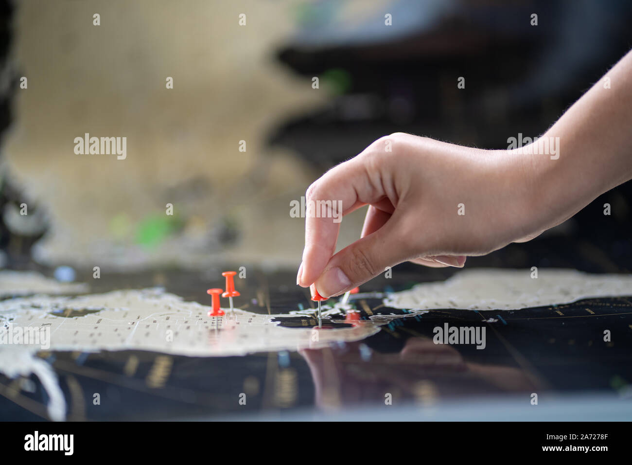 Point place on the world map. Mark on the map Stock Photo - Alamy