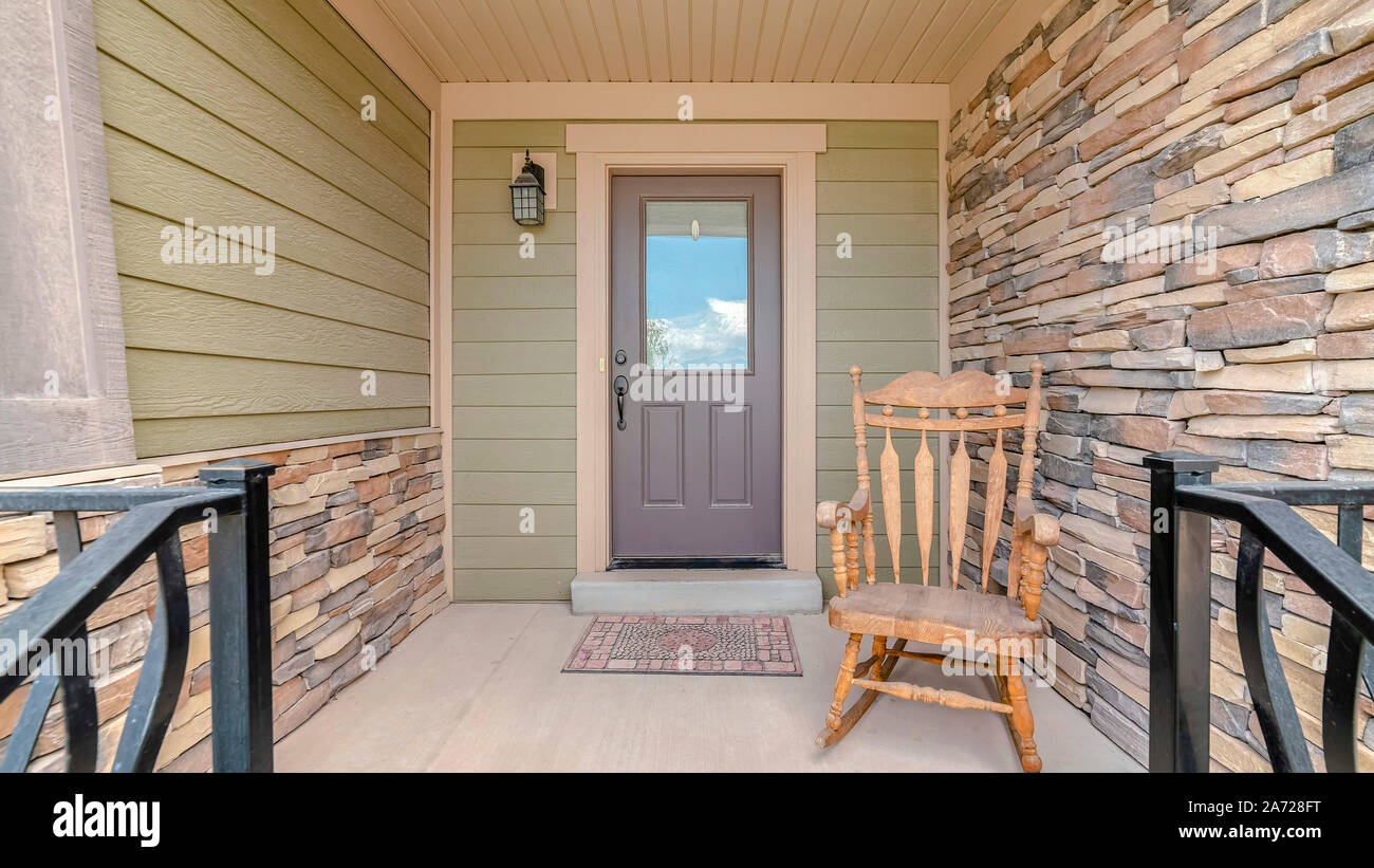 Panorama frame Front porch of modern house with rocking chair Stock ...