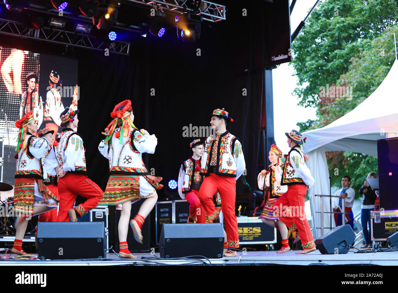Ukrainian youth people in national costumes take part in the Montreal ...