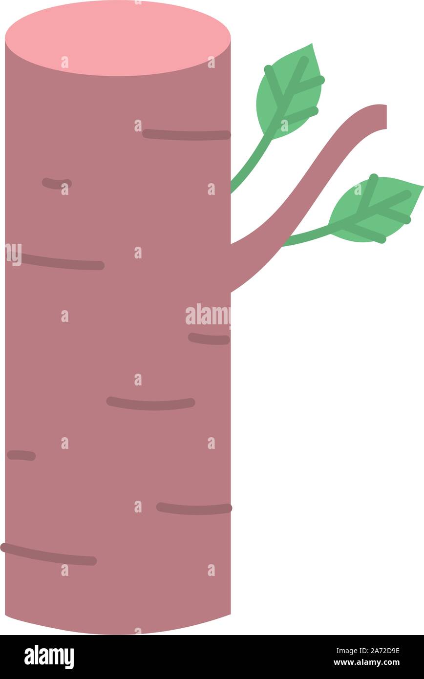 tree trunk branches leaves on white background vector illustration ...