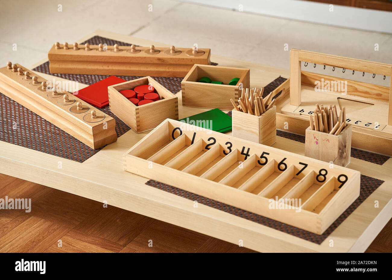 Montessori counting games learning numbers Stock Photo - Alamy
