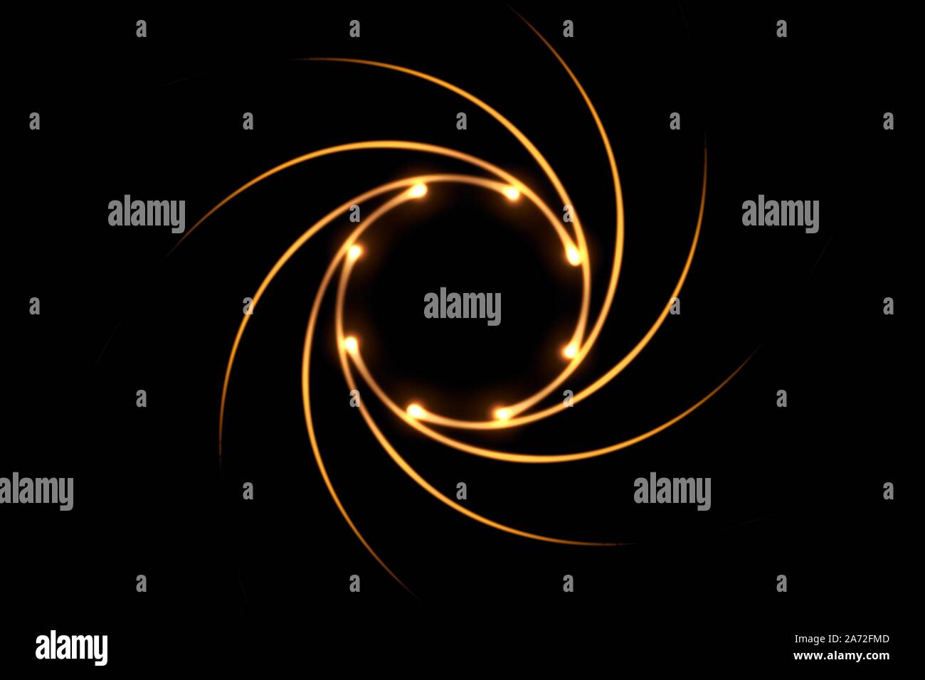 Orange fire comet light flying in circle. Shining lights in motion with ...
