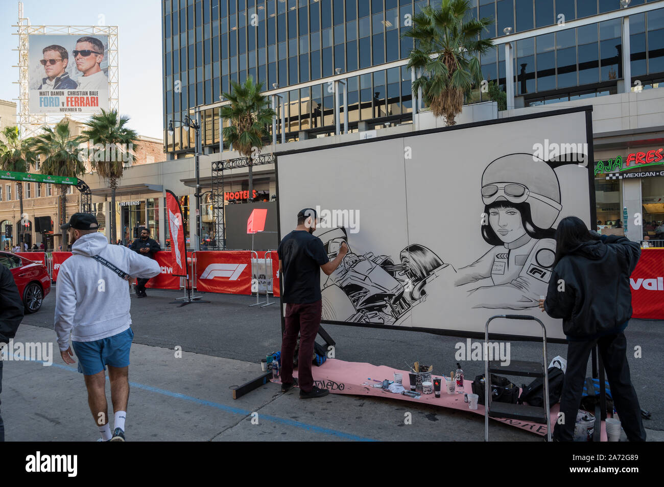 Los Angeles, California, USA. 29th Oct, 2019. Artists at work on a F1 ...