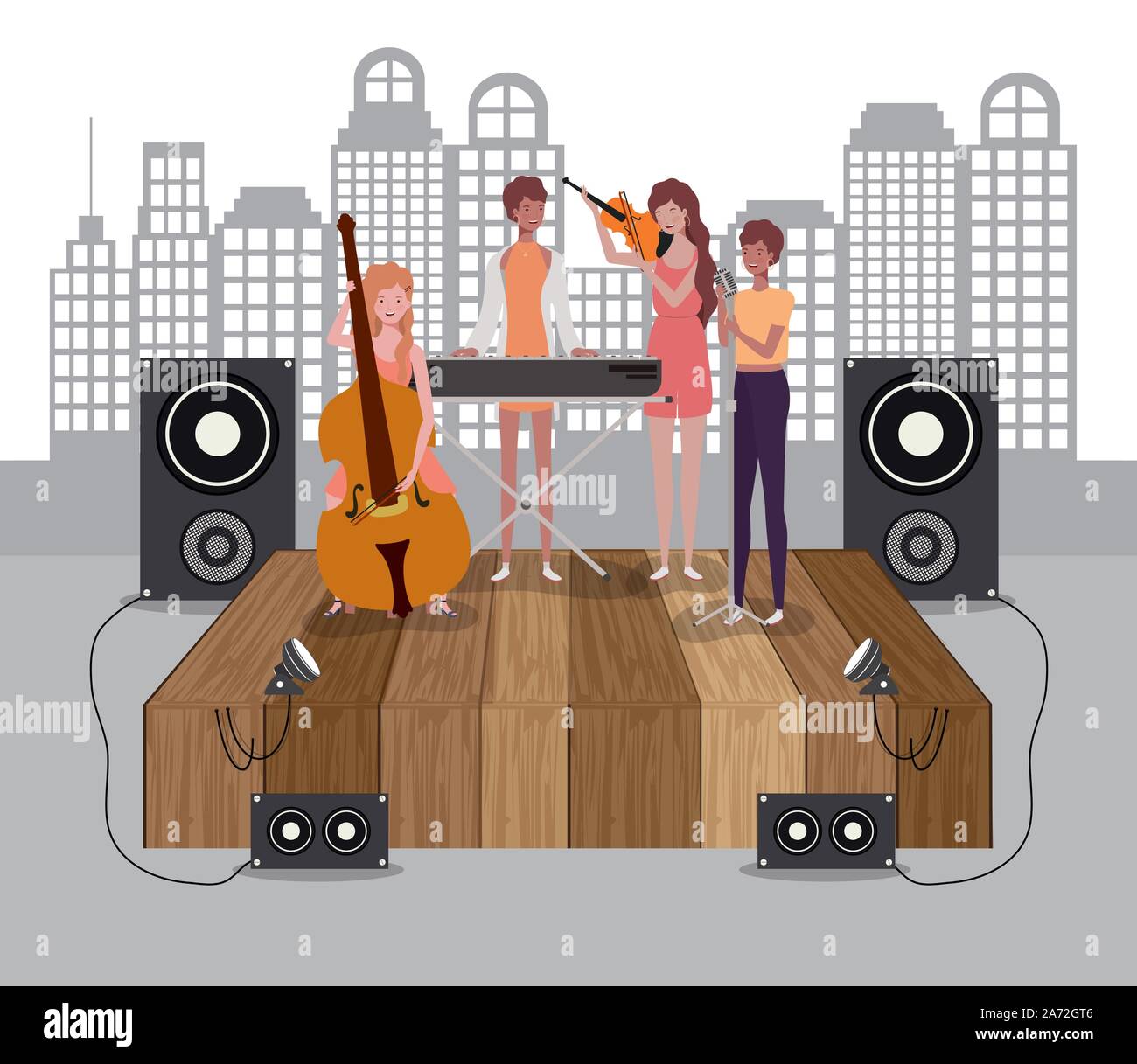 group of women music band playing instruments Stock Vector Image & Art ...
