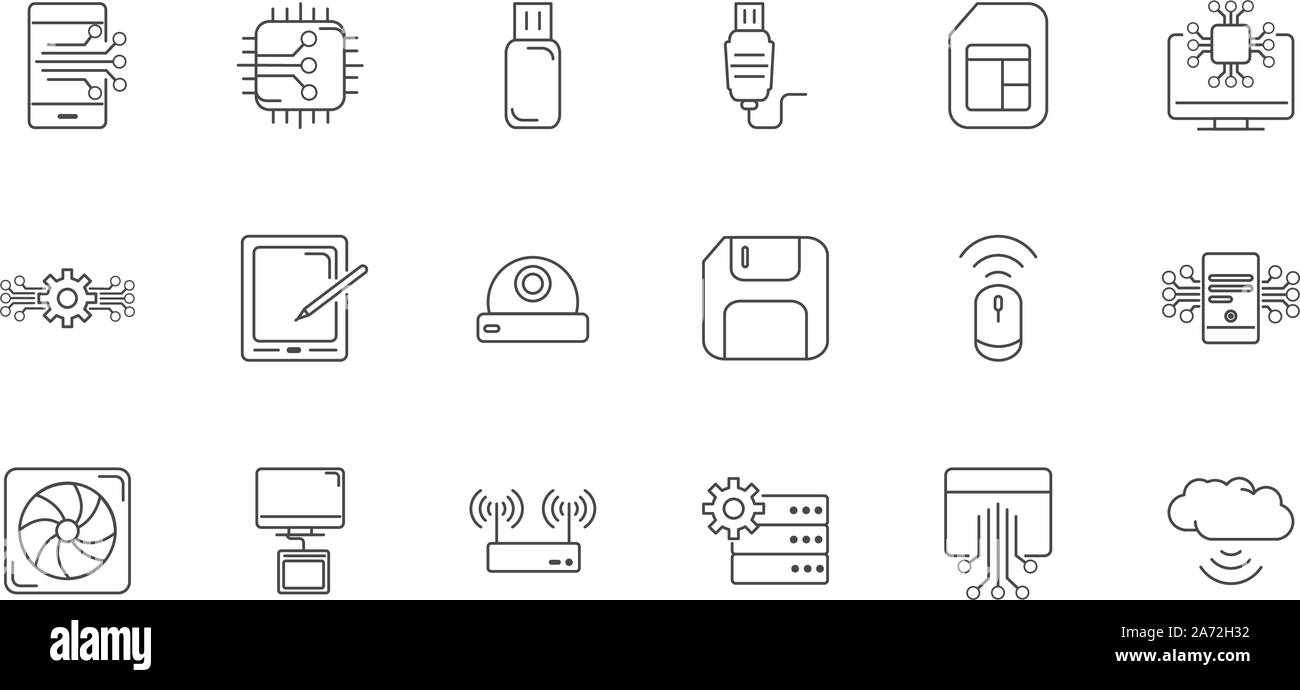 digital tech circuit board icons set line vector illustration Stock ...