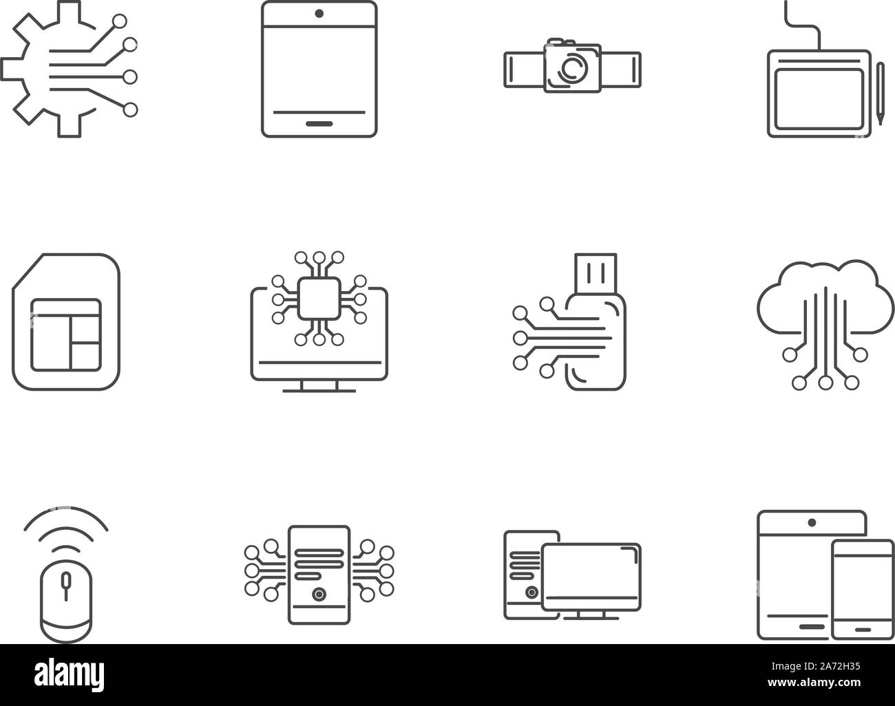 digital tech circuit board icons set line vector illustration Stock ...