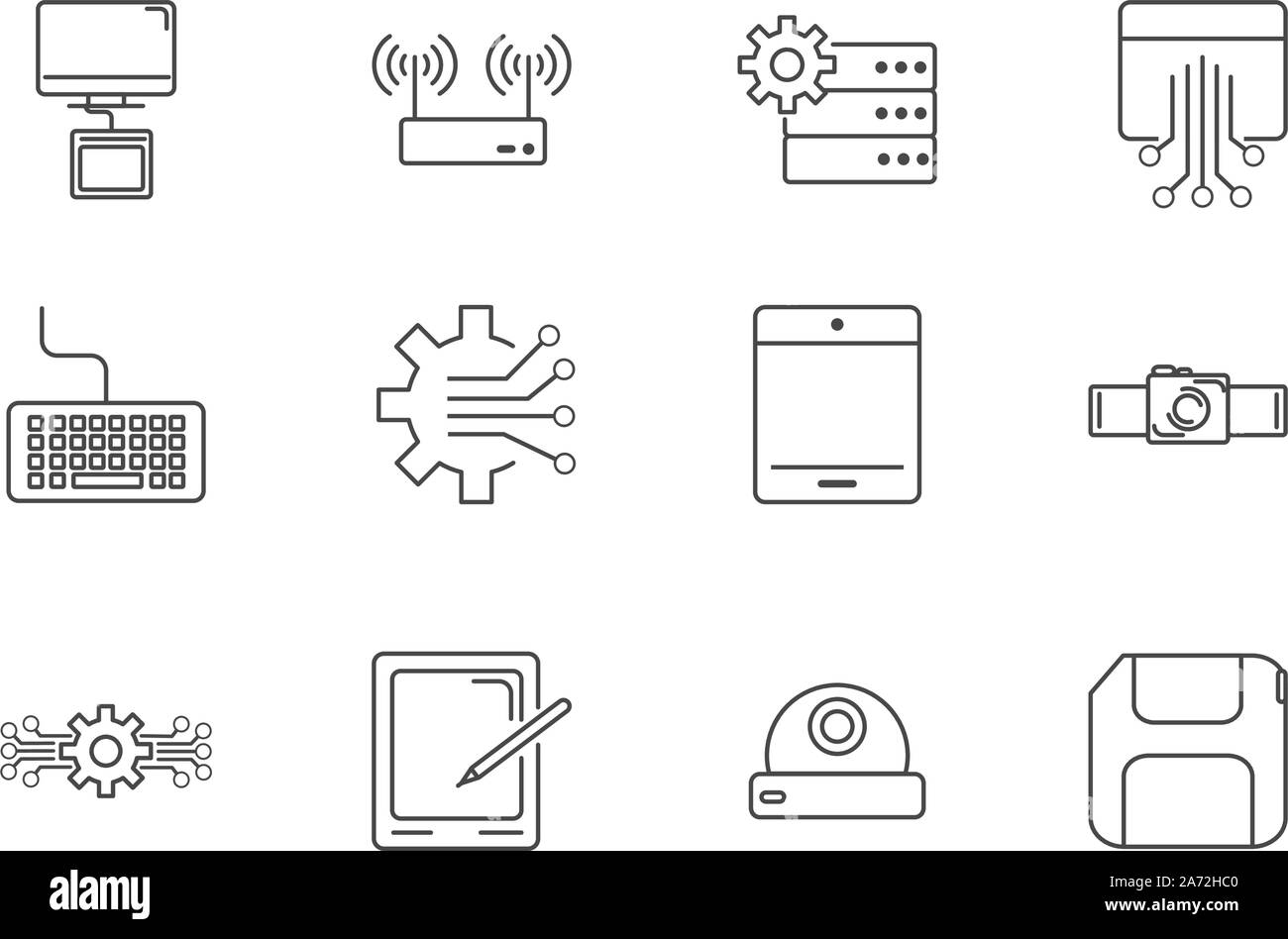 digital tech circuit board icons set line vector illustration Stock ...