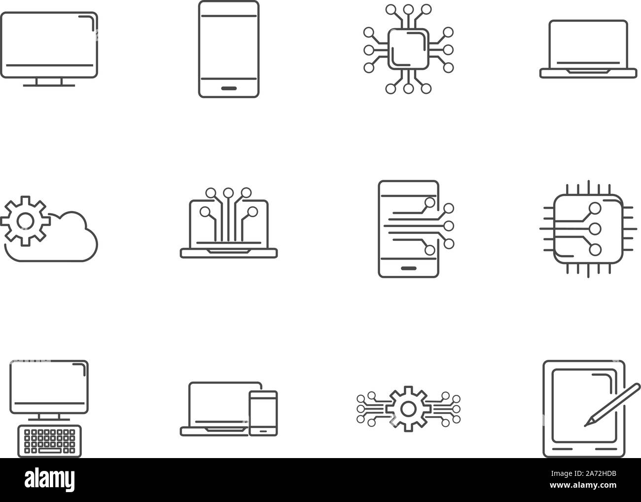 digital tech circuit board icons set line vector illustration Stock ...