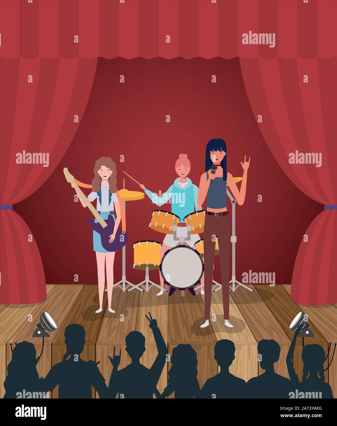 group music band playing instruments characters Stock Vector Image ...