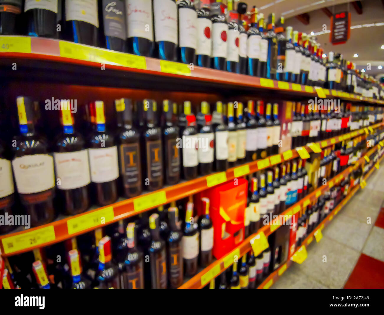 Convenience store shelves interior blur background , Blurred ...