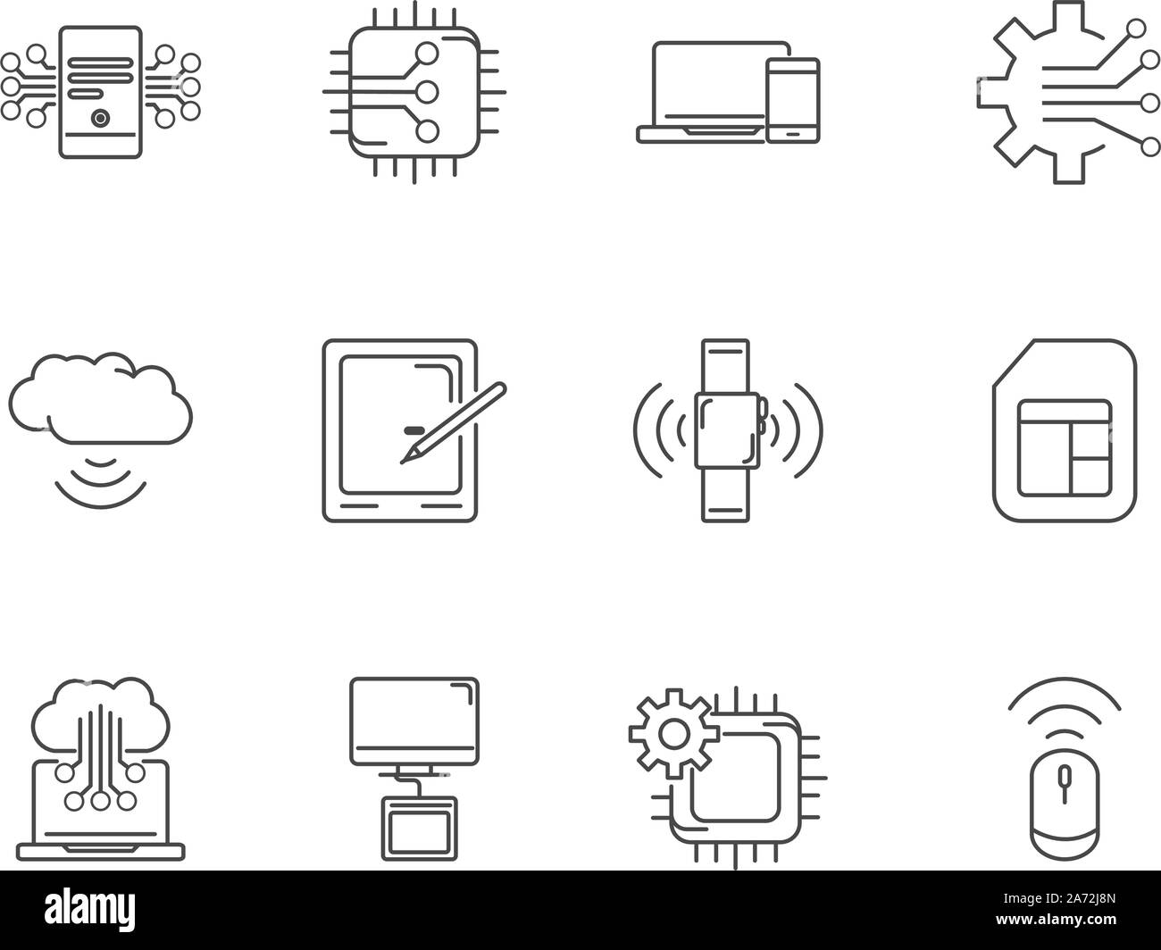 digital tech circuit board icons set line vector illustration Stock ...