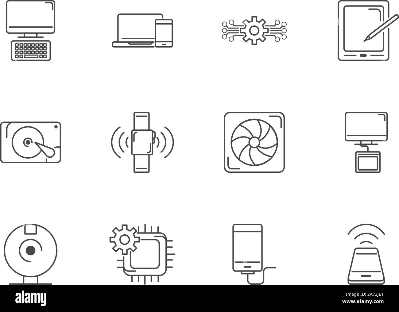 digital tech circuit board icons set line vector illustration Stock ...