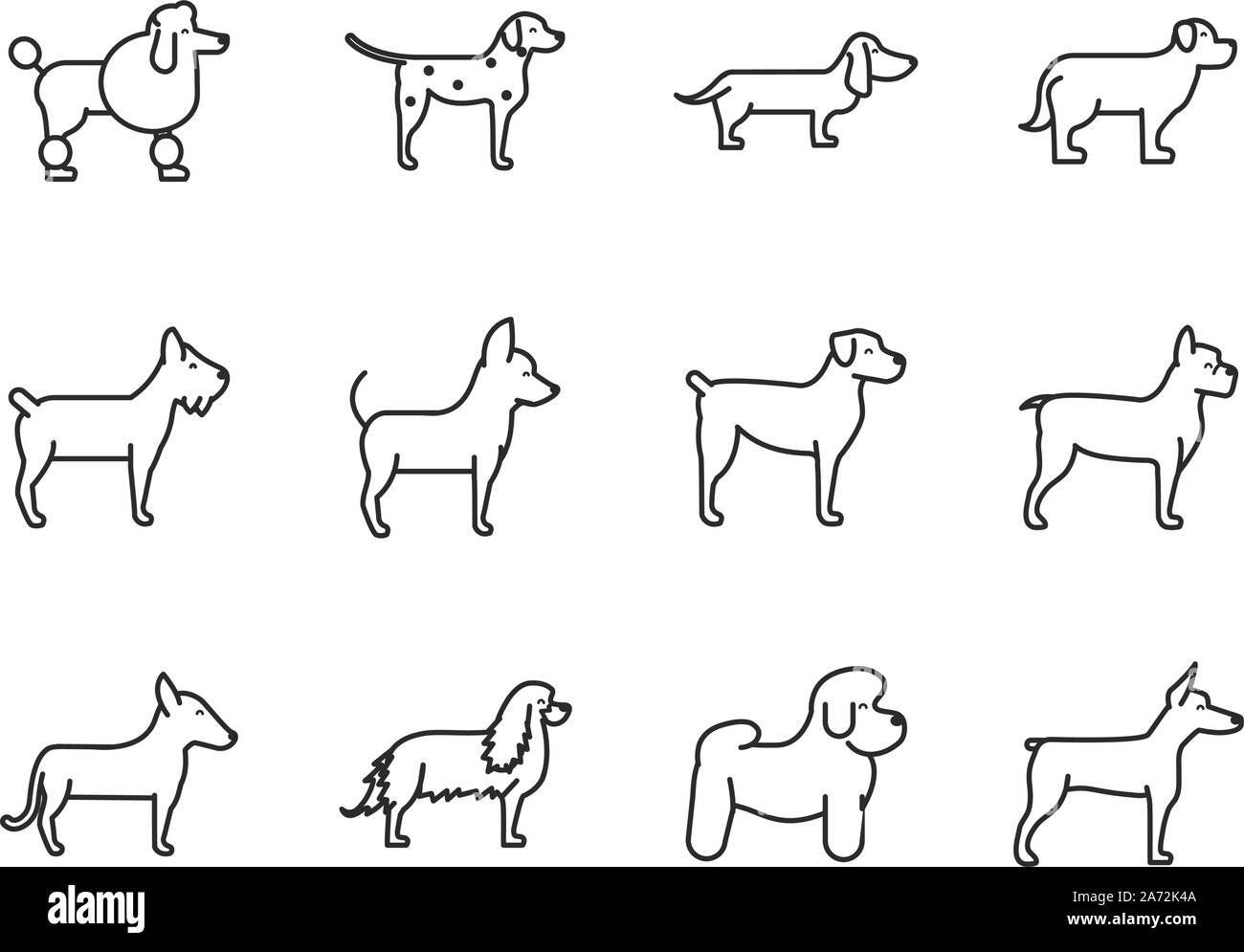 set of dogs breed standing icons linear style vector illustration Stock ...