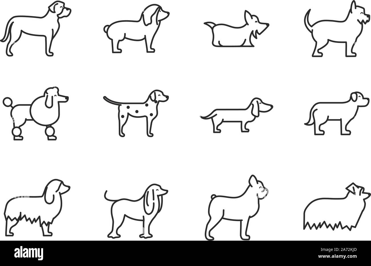 set of dogs breed standing icons linear style vector illustration Stock ...