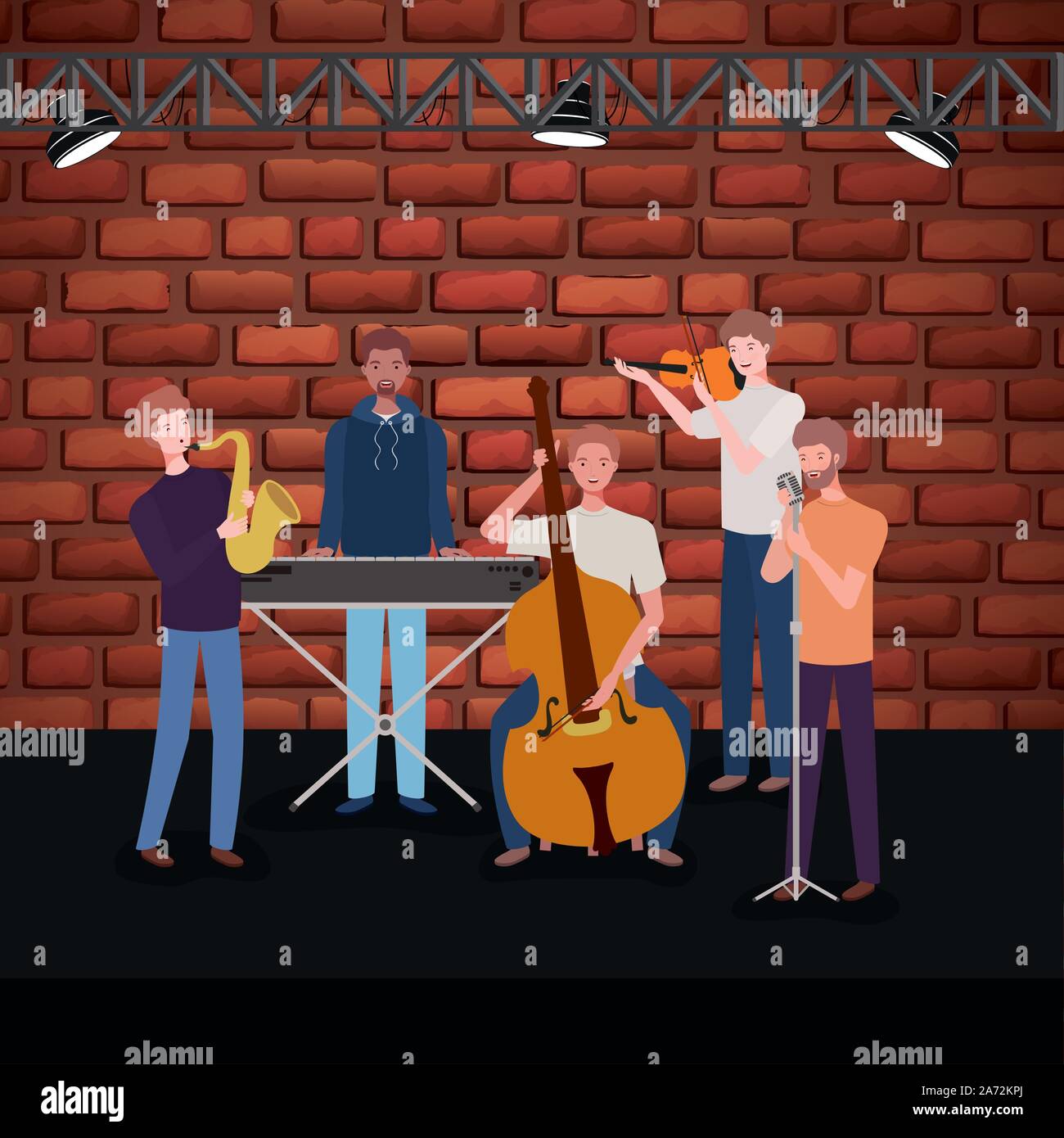 group of men music band playing instruments Stock Vector Image & Art ...