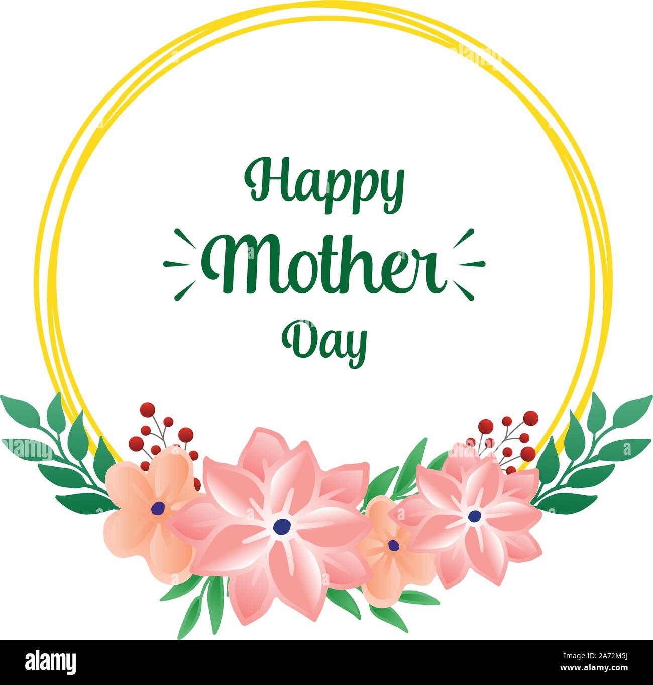 Elegant card happy mother day background, with realistic green leaf ...