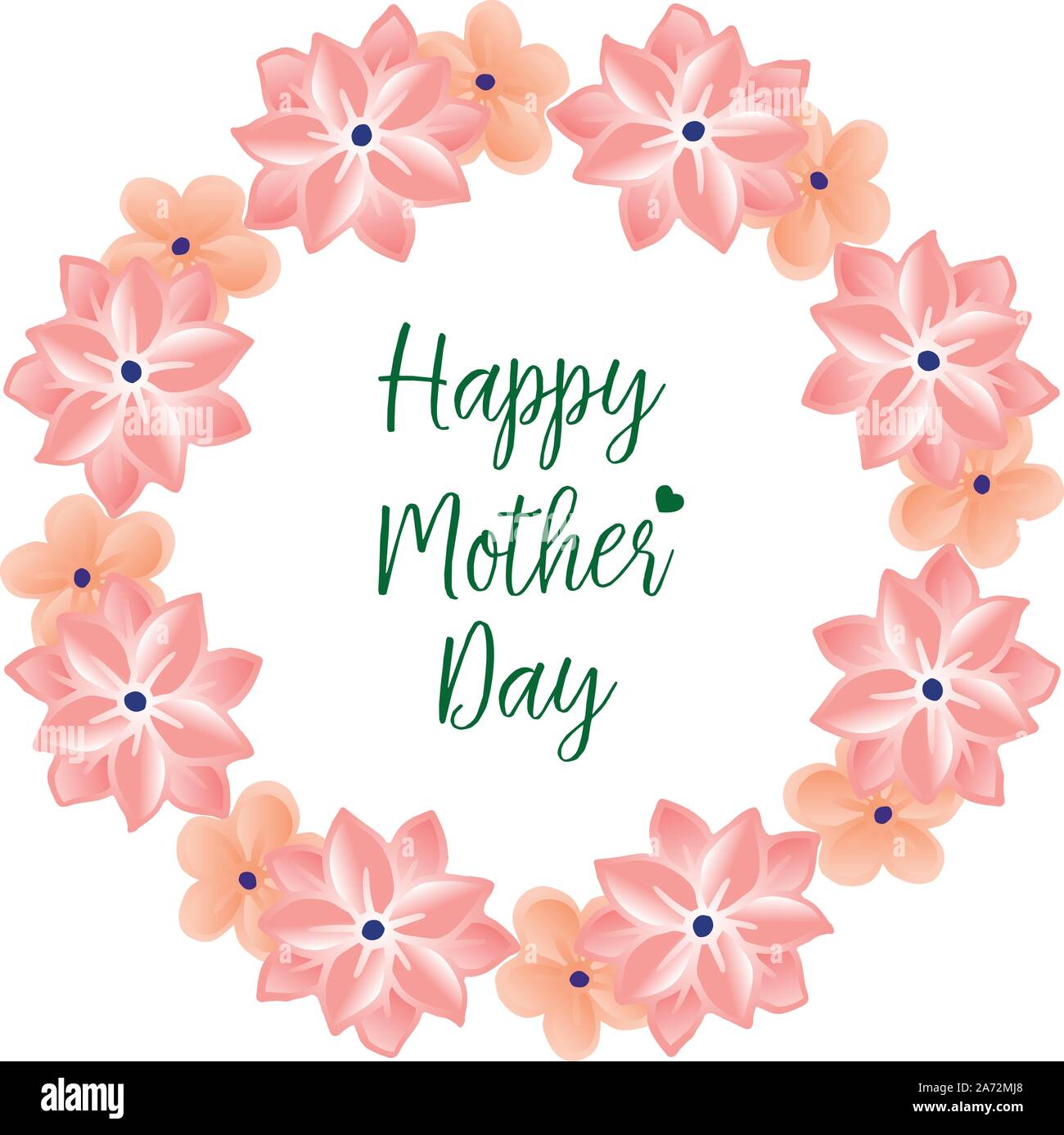Shape circle of sketch green leafy flower frame, for text happy mother ...