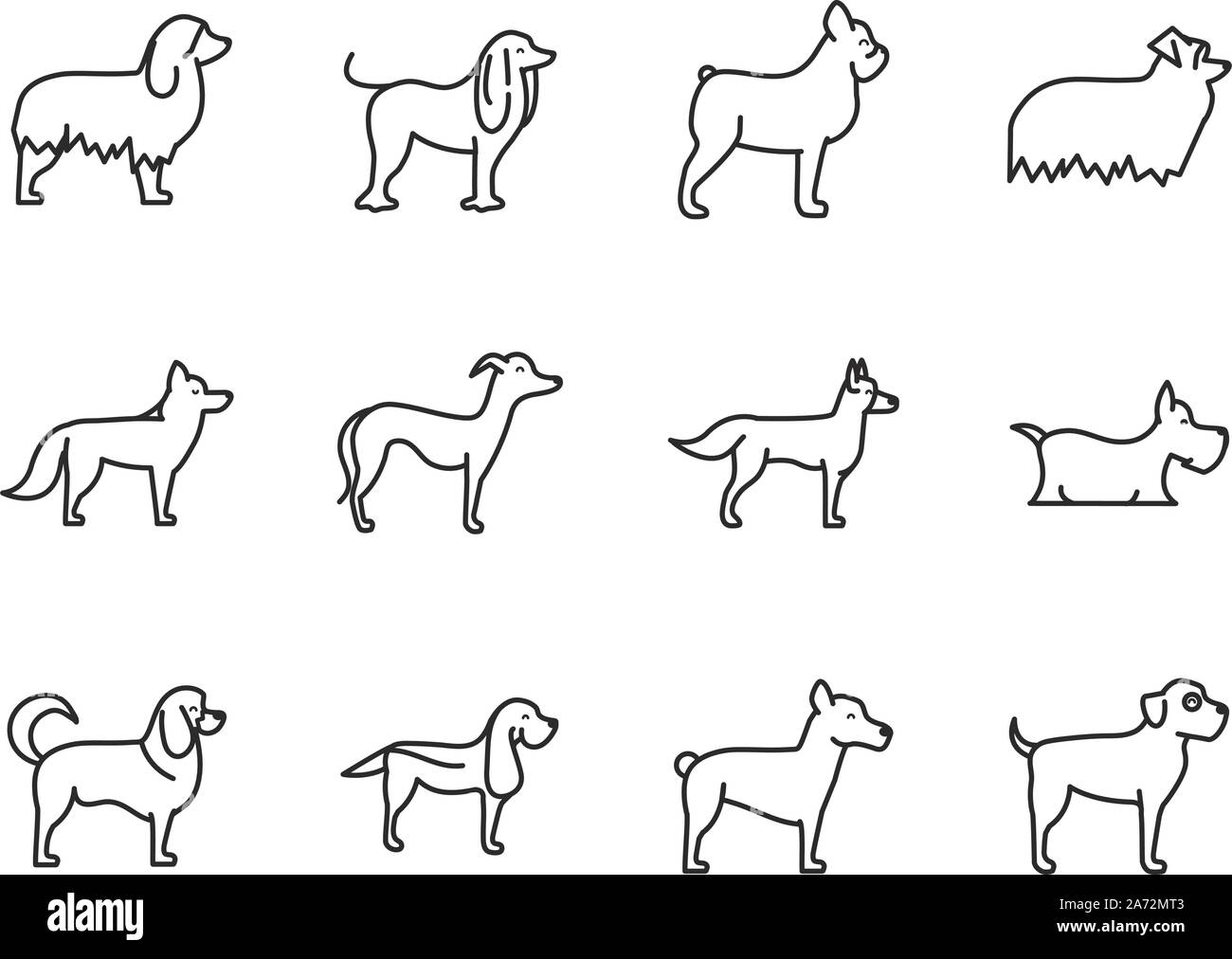 set of dogs breed standing icons linear style vector illustration Stock ...