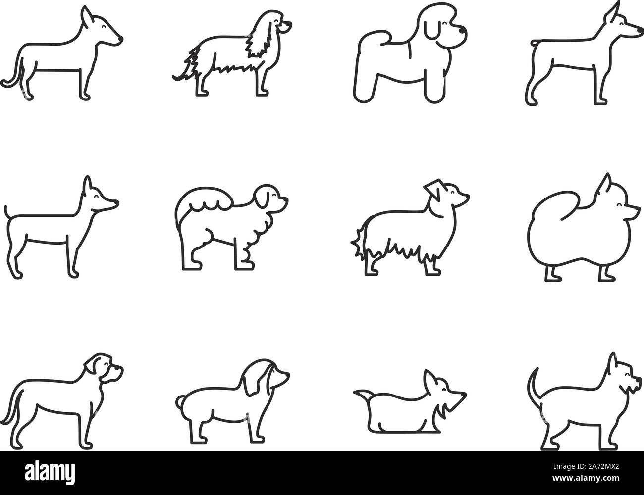 set of dogs breed standing icons linear style vector illustration Stock ...