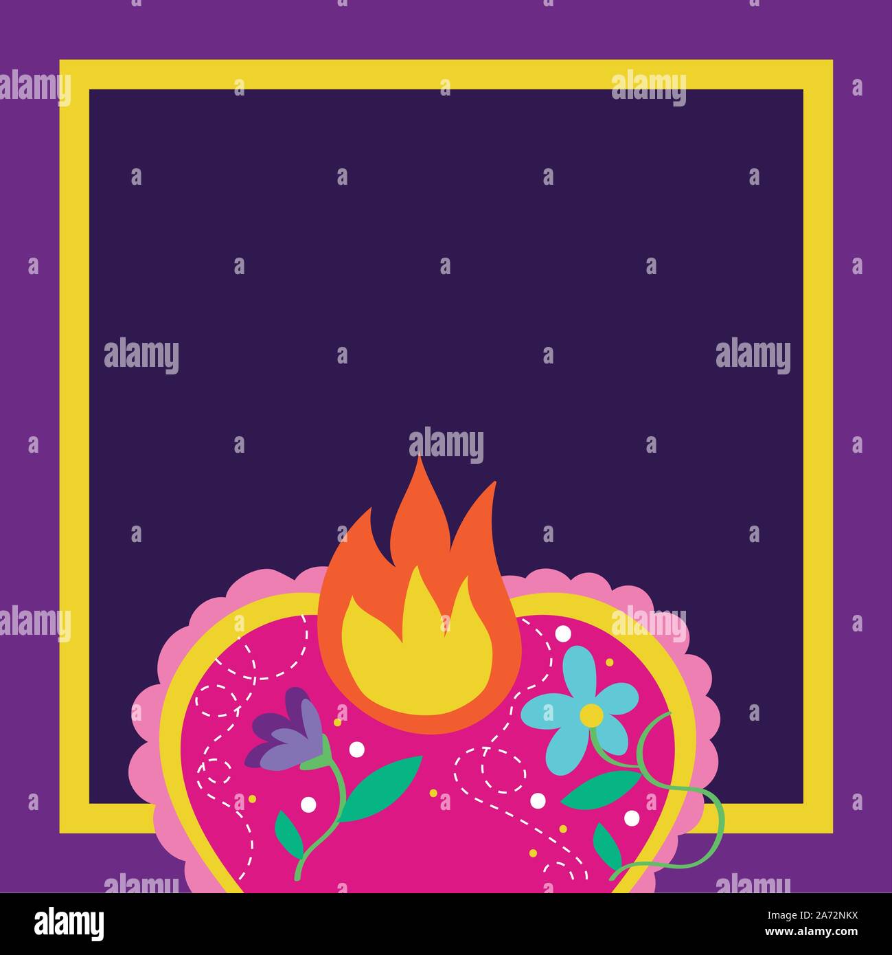 dia de los muertos card with heart flame and flowers Stock Vector Image ...