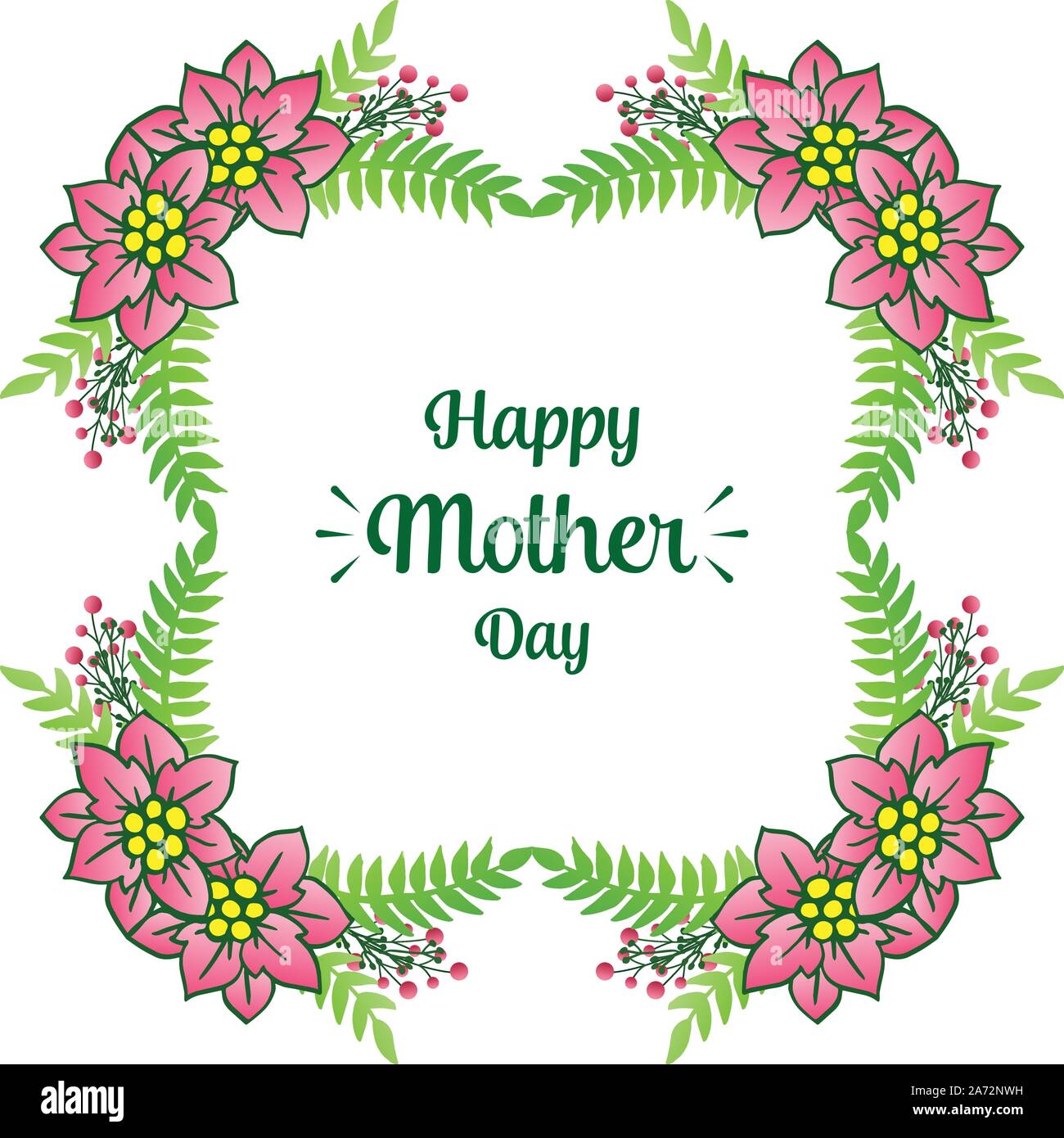 Happy mother day card design, with crowd of green leaves frame and ...