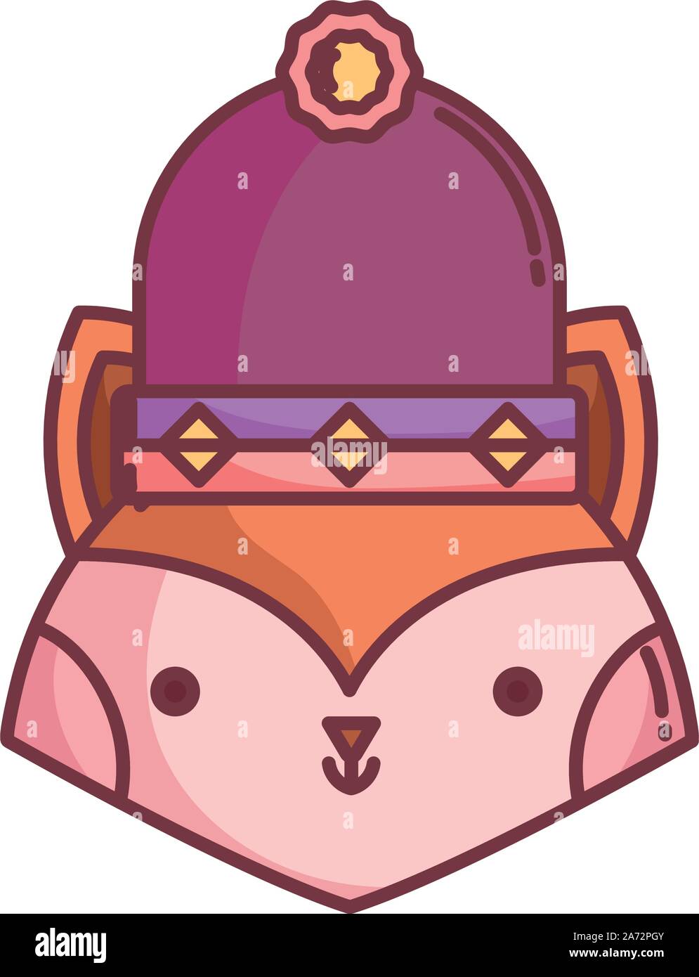 little cute fox head with hat cartoon vector illustration Stock Vector ...
