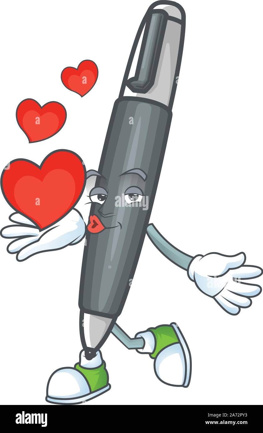 With heart icon black ballpoint with cartoon character Stock Vector ...