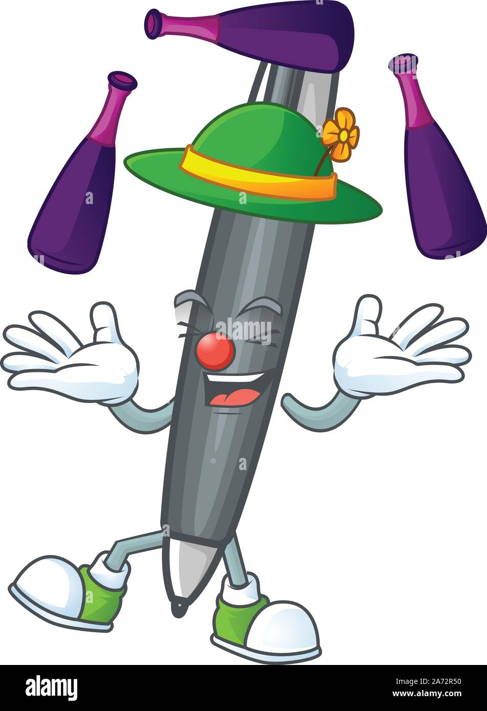 Juggling black ballpoint cartoon character with mascot Stock Vector ...