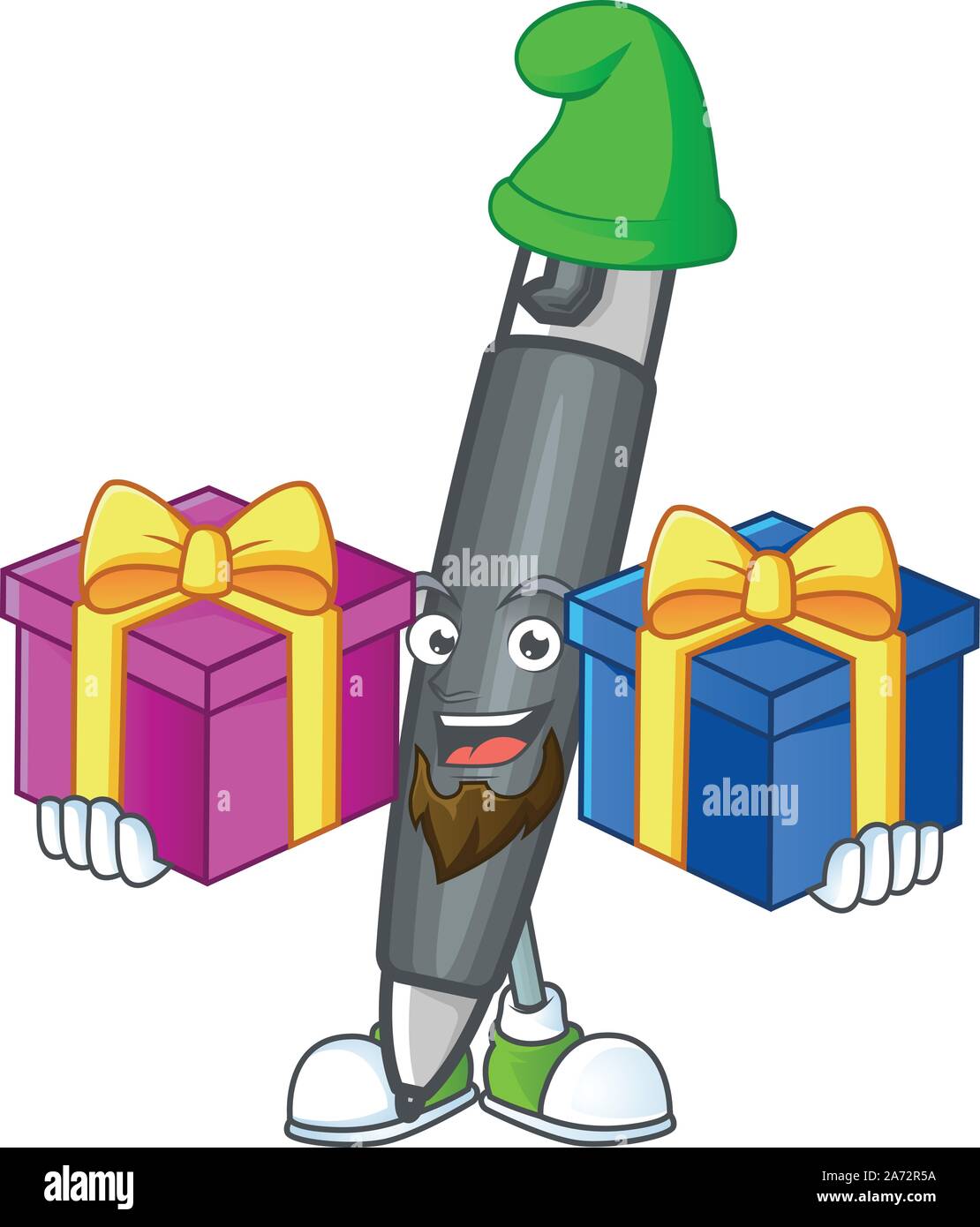 Bring two gifts black ballpoint cartoon character with mascot Stock ...