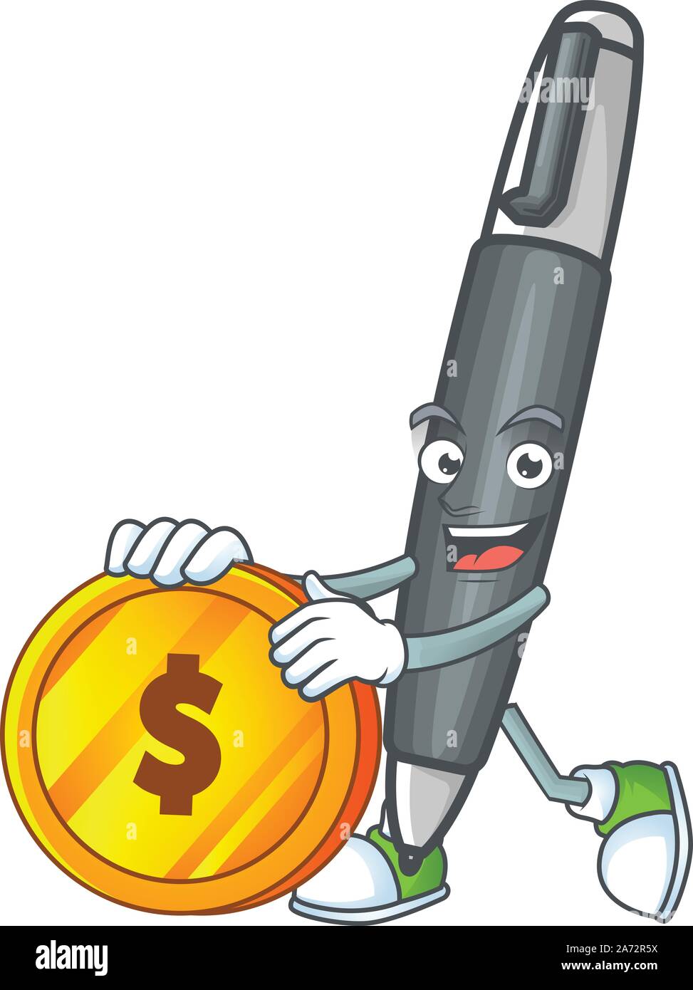 Bring coin black ballpoint cartoon character with mascot Stock Vector ...