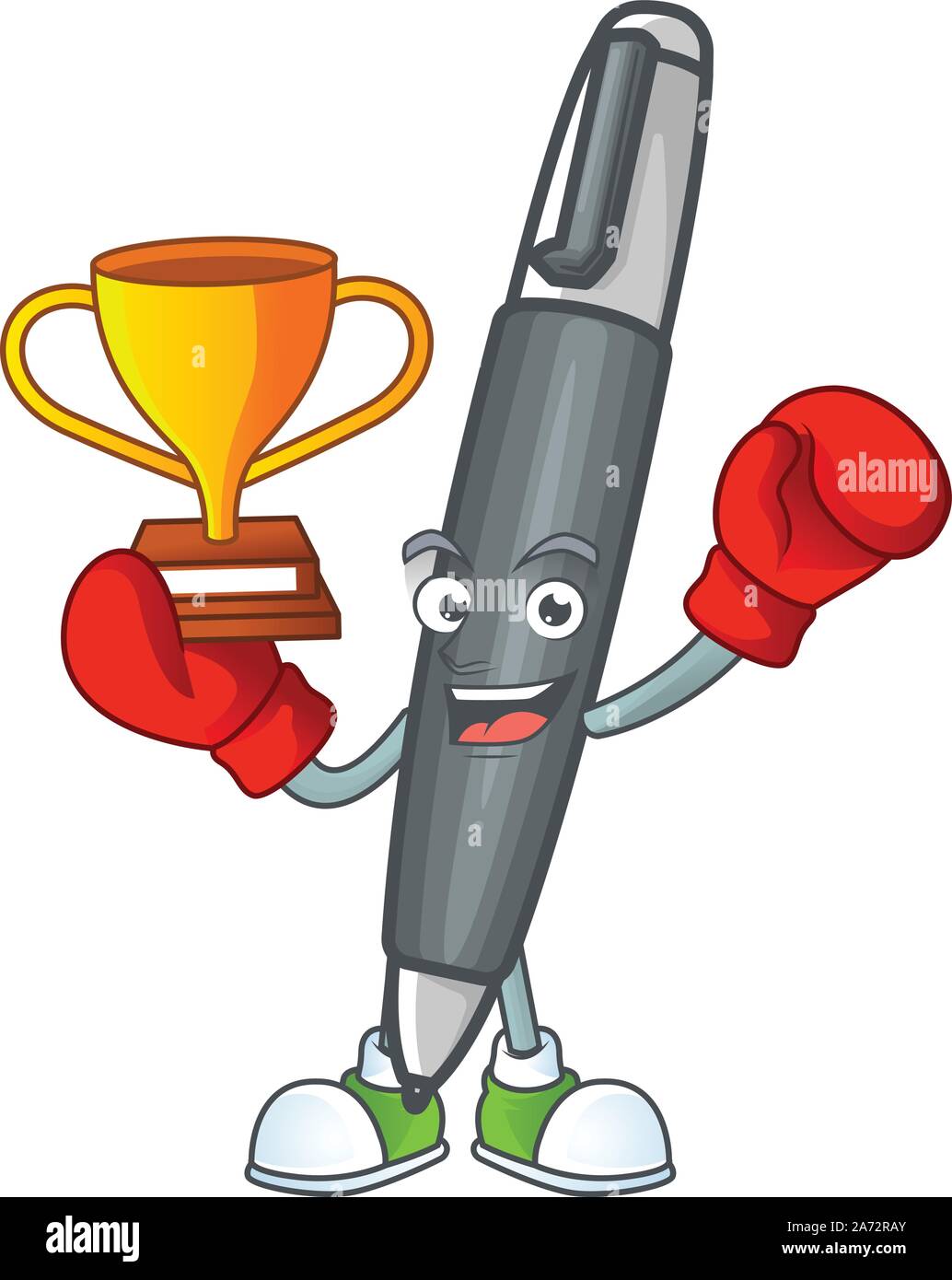 Boxing winner black ballpoint cartoon character with mascot Stock ...