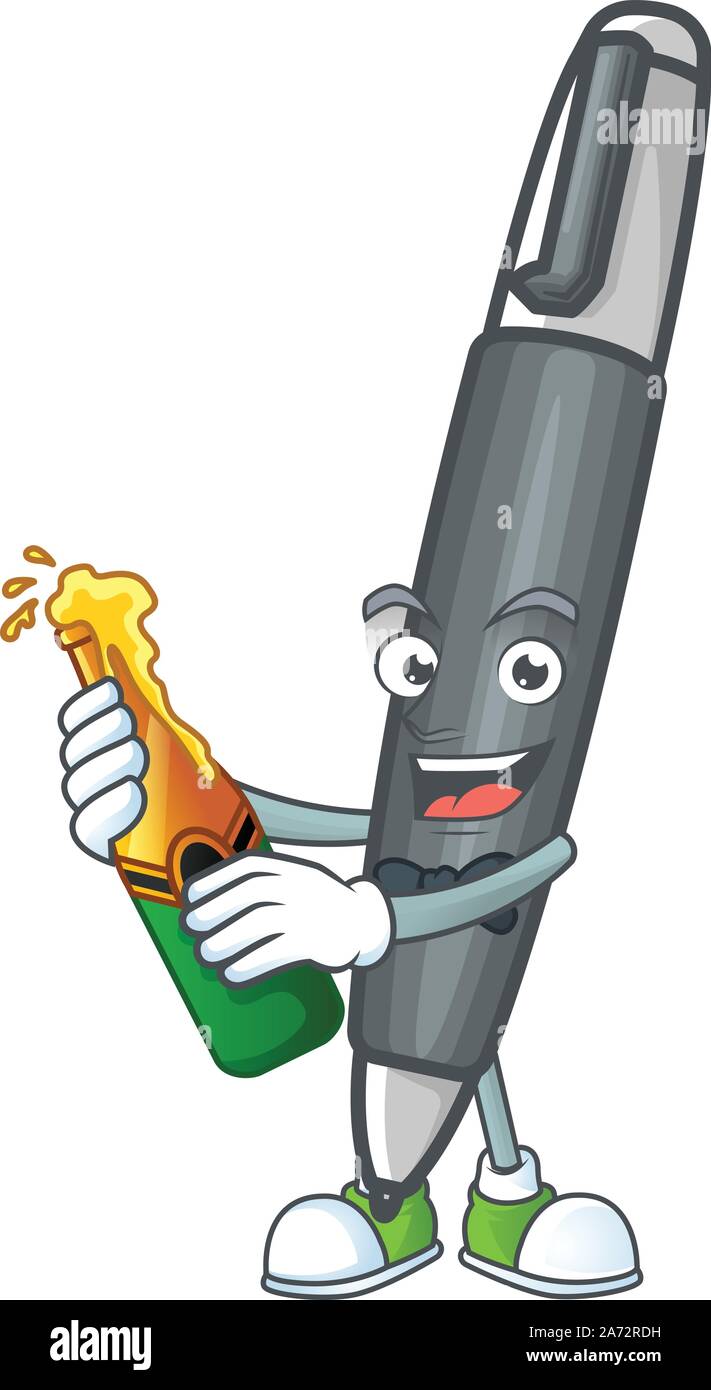With beer black ballpoint cartoon character with mascot Stock Vector ...