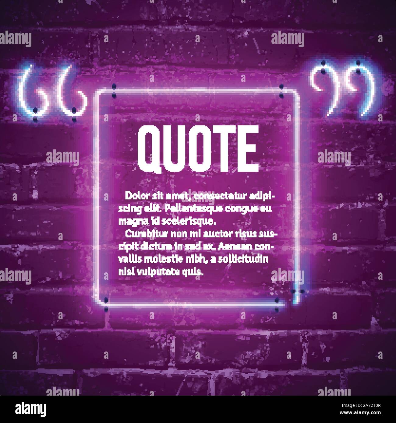 Retro neon glowing quote marks frame on the wall Stock Vector Image ...