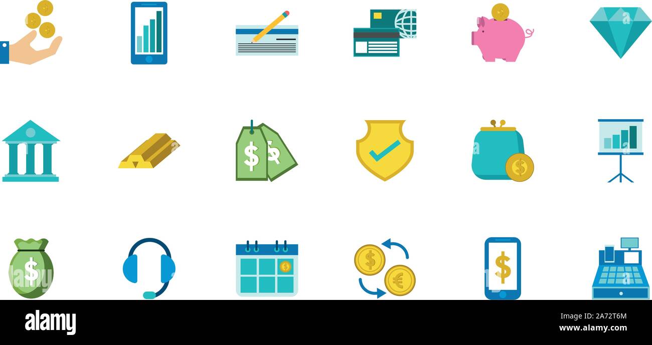 finance business icons set on white background vector illustration ...
