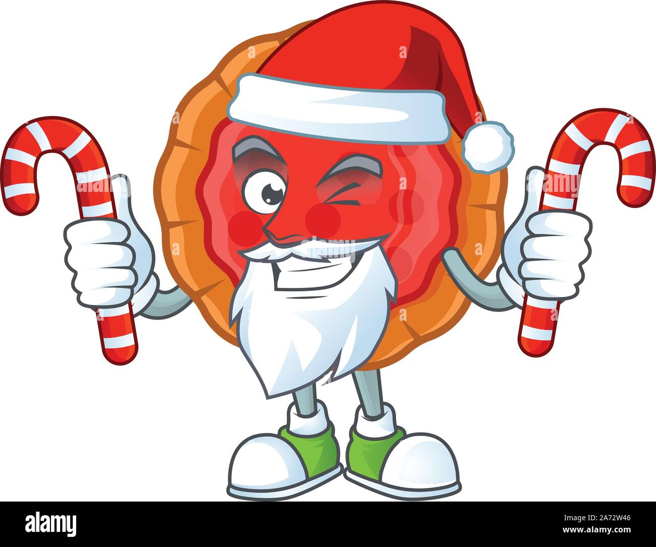 Santa with candy cherry pie cartoon character with mascot Stock Vector ...