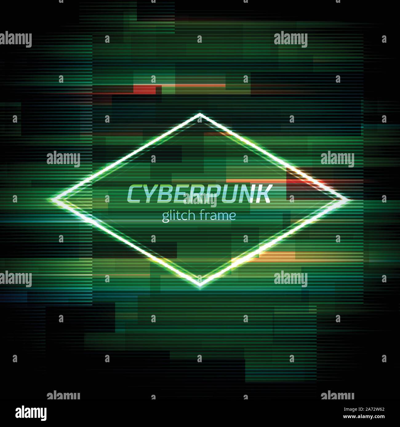 Glitch cyberpunk frame with technology error and neon shape Stock ...