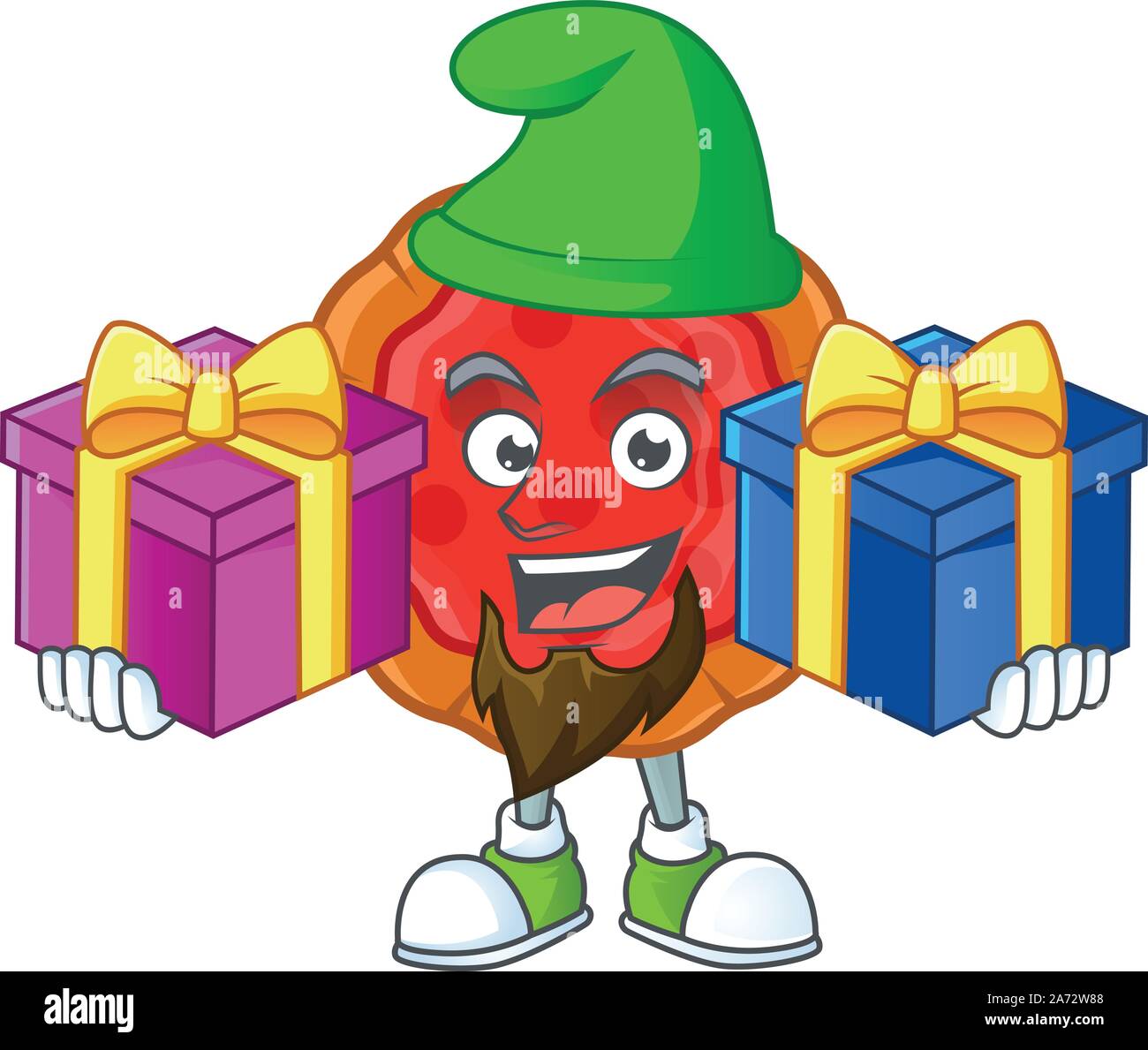Bring two gifts cherry pie cartoon character with mascot Stock Vector ...
