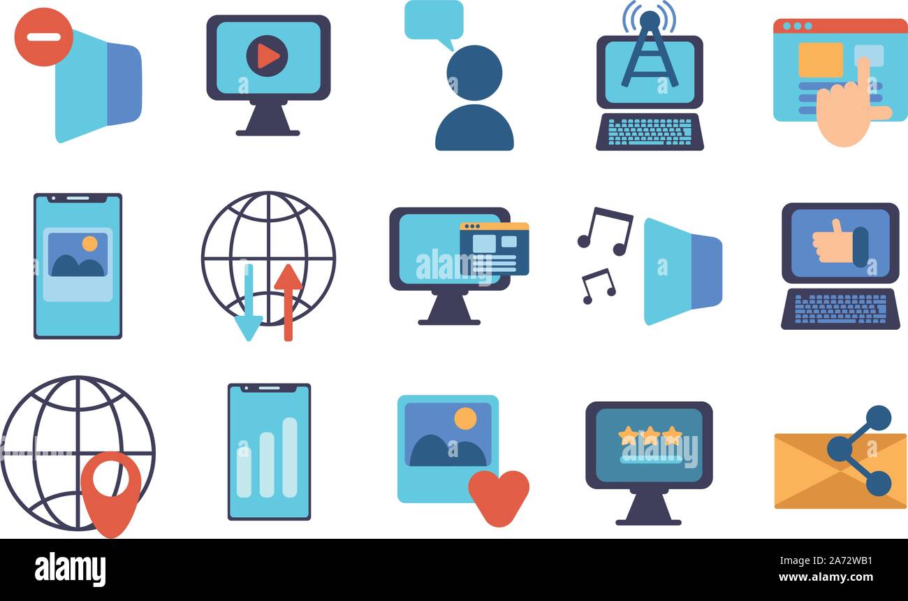 technology data digital multimedia icons set vector illustration Stock ...