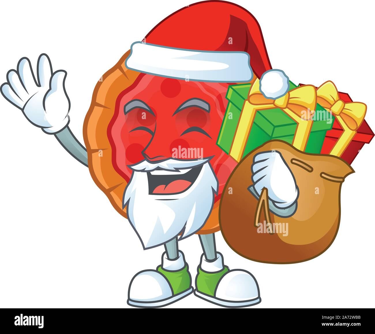 Santa with gift cherry pie cartoon character with mascot Stock Vector ...