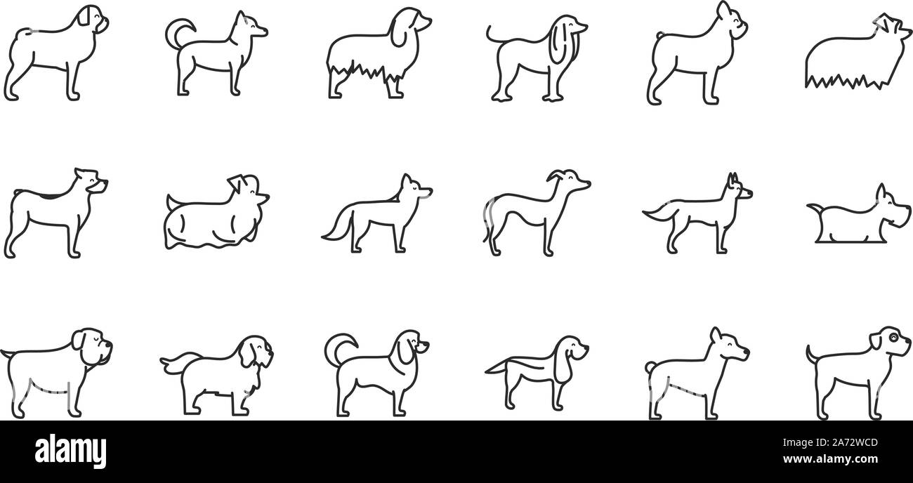 set of dogs breed standing icons linear style vector illustration Stock ...