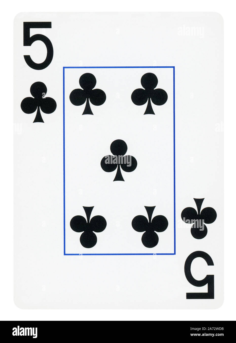 Five of Clubs playing card - isolated on white (clipping path included ...